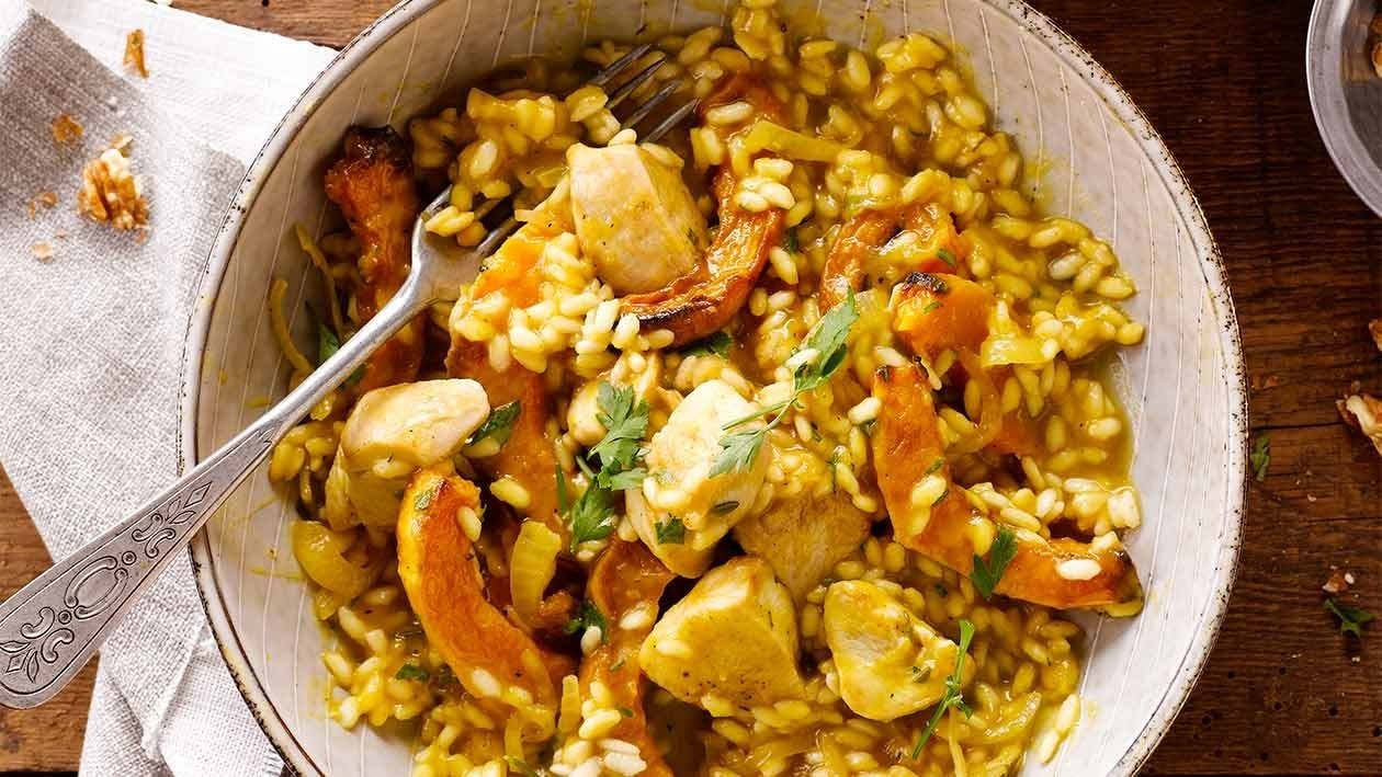 Receita vegetariana - Risotto de tofu, caril e abóbora - Receita