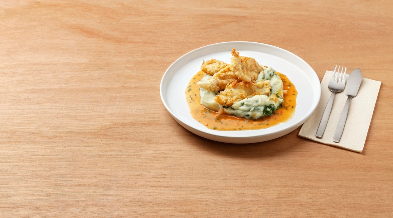 Filetes de Peixe com Puré de Espinafres e Molho de Marisco - Receita