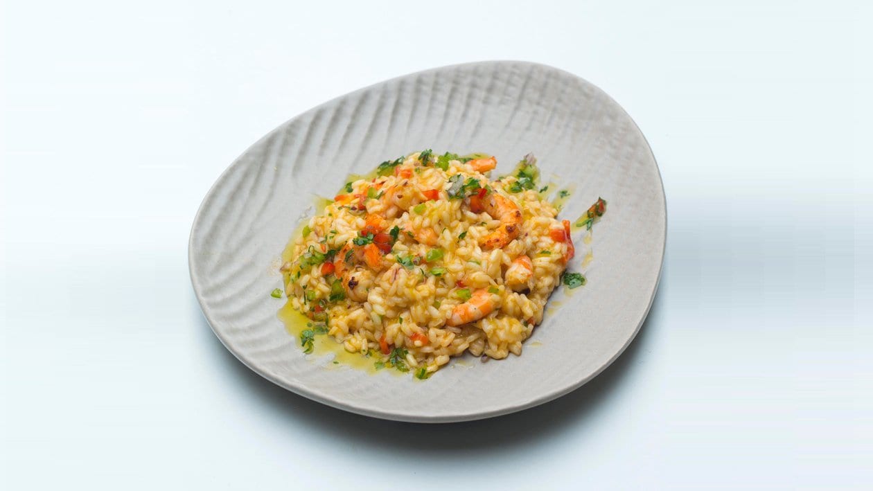 Risotto de Caril com Camarão - Receita